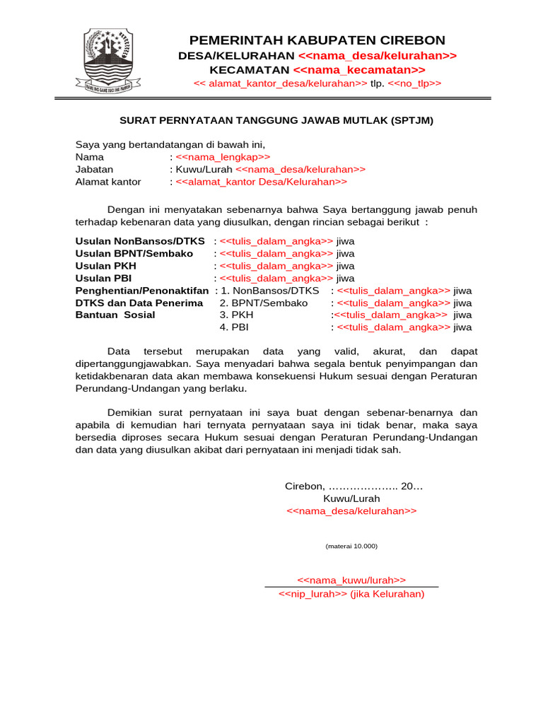 02 Template SPTJM KABUPATEN CIREBON 2024 | PDF