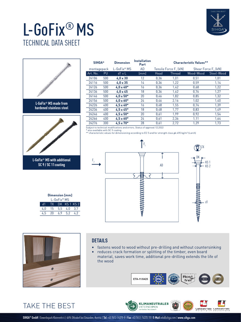 L-GoFix MS - Sihga - Technical - Data - Sheet - EN | PDF