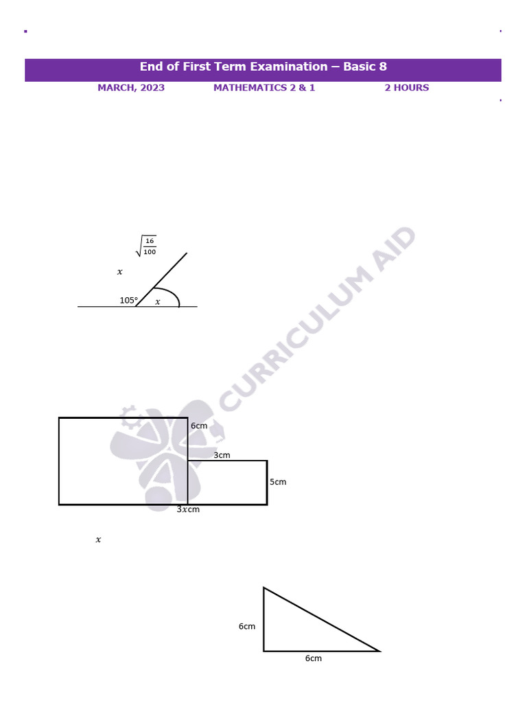 B8 Maths Term 1 Exams 2023 | PDF | Area | Mathematics