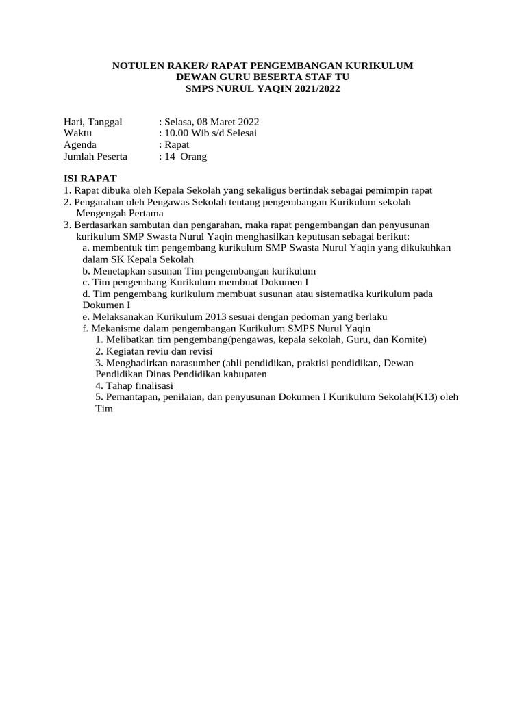 Notulen Rapat Pengembangan Kurikulum | PDF