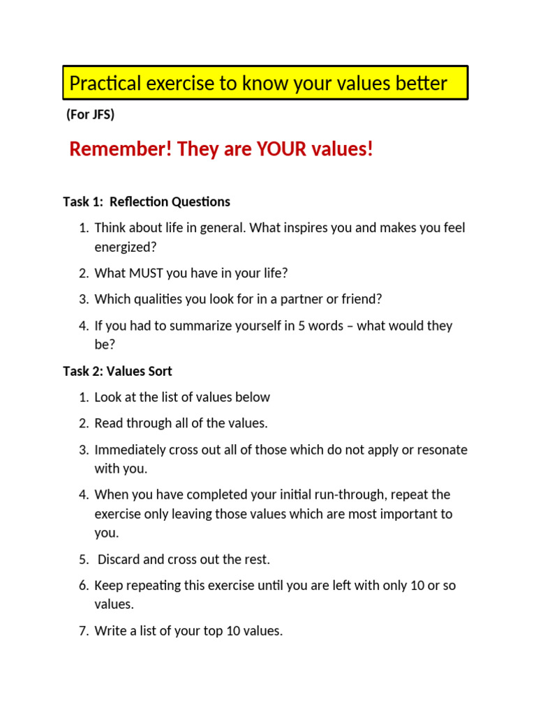 Value Clarification Activity | PDF