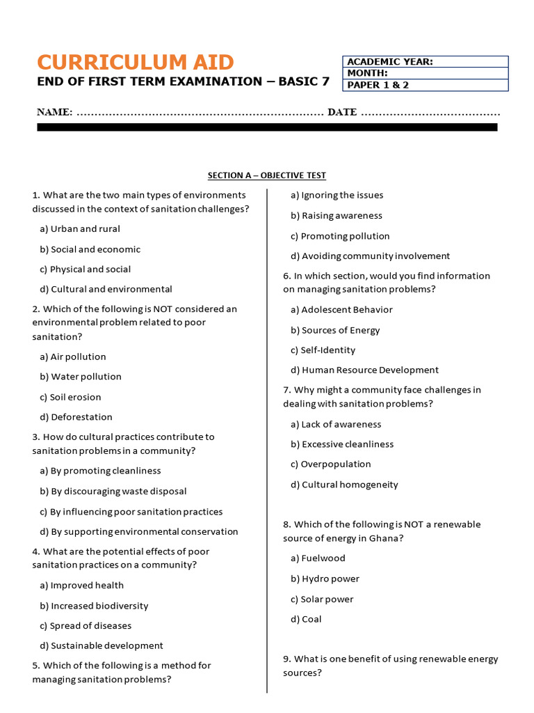 B7 Social Studies T1 Exam Questions | PDF | Adolescence | Self Esteem