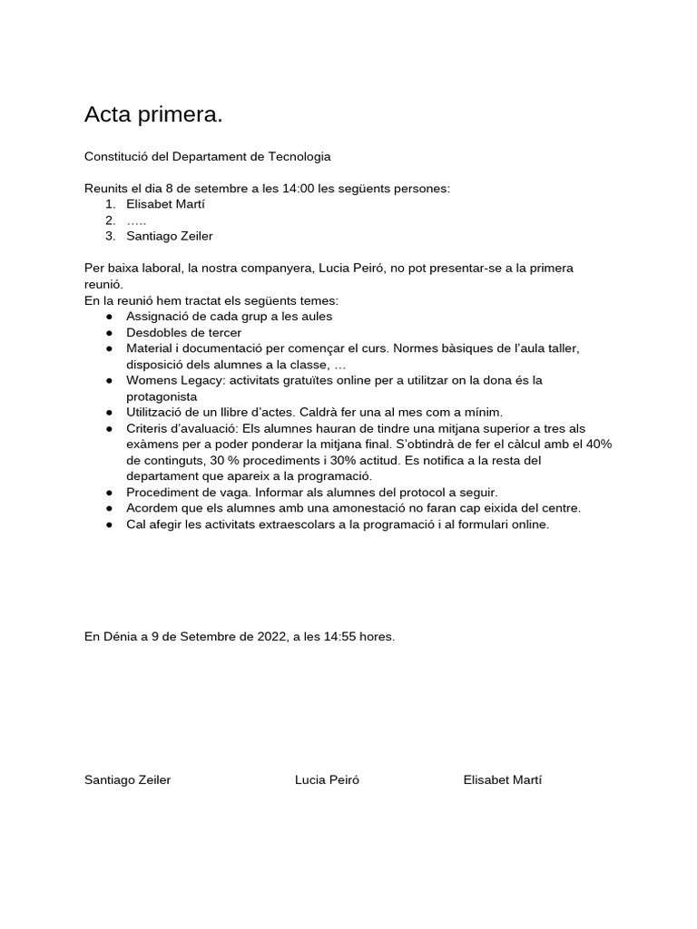 Acta 1 reunión | PDF