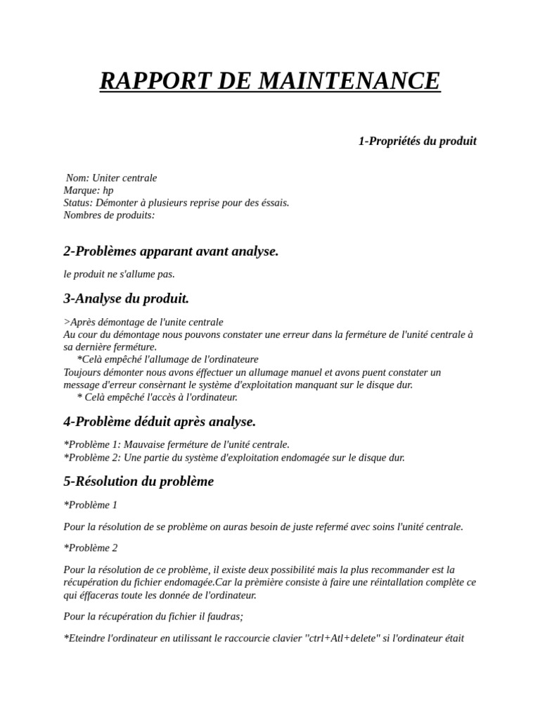 Rapport de Maintenance | PDF