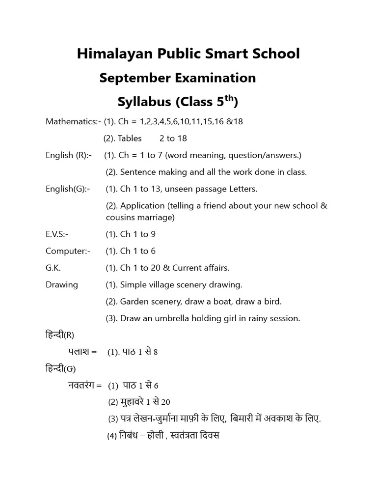 Syllabus of Class 5th | PDF