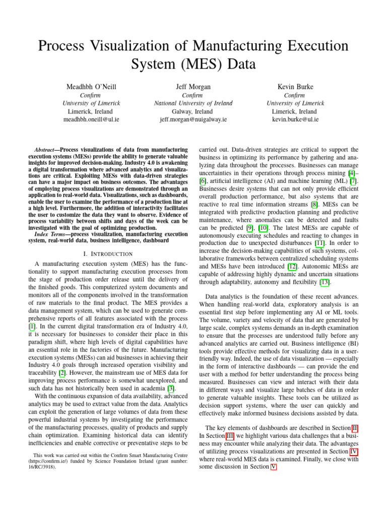 Process Visualization of Manufacturing Execution System (MES) Data | PDF