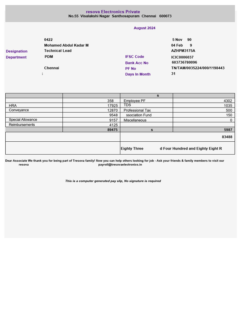 Abdul August Payslip-2024 | PDF