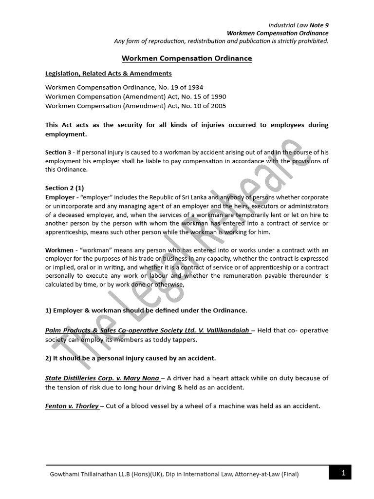 Workmen Compensation Ordinance | PDF | Employment | Private Law
