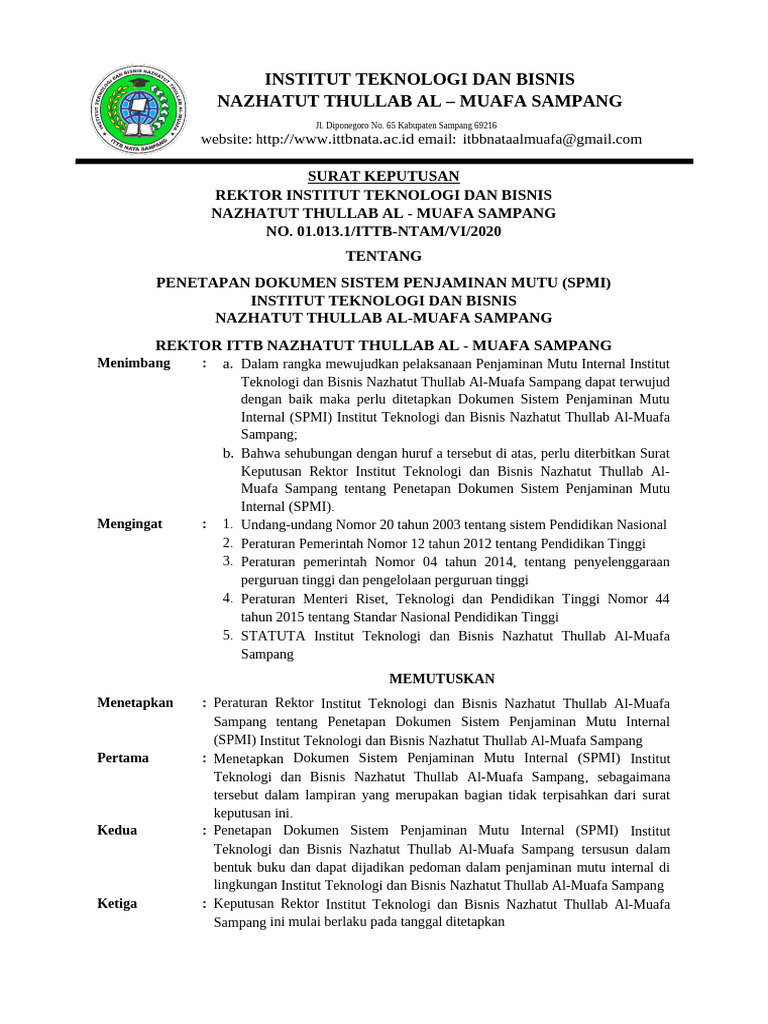 SK Penetapan Dokumen SPMI | PDF