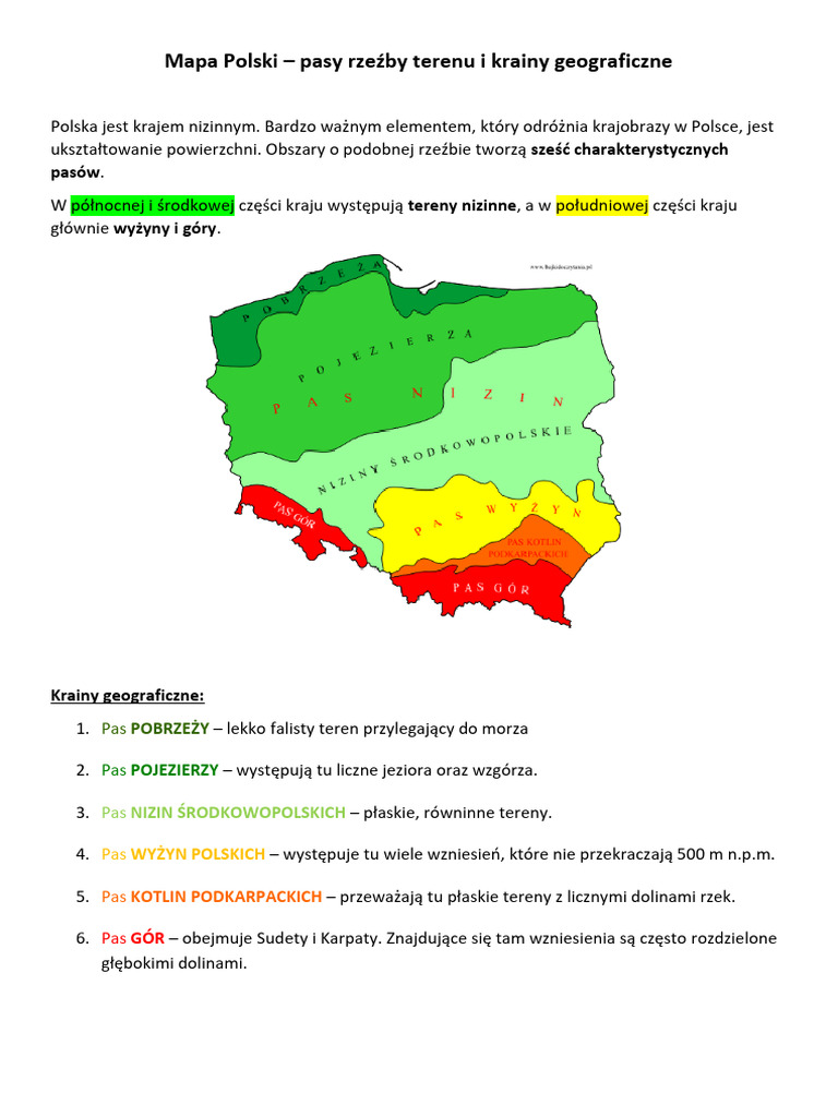 Mapa Polski - Krainy Geograficzne | PDF