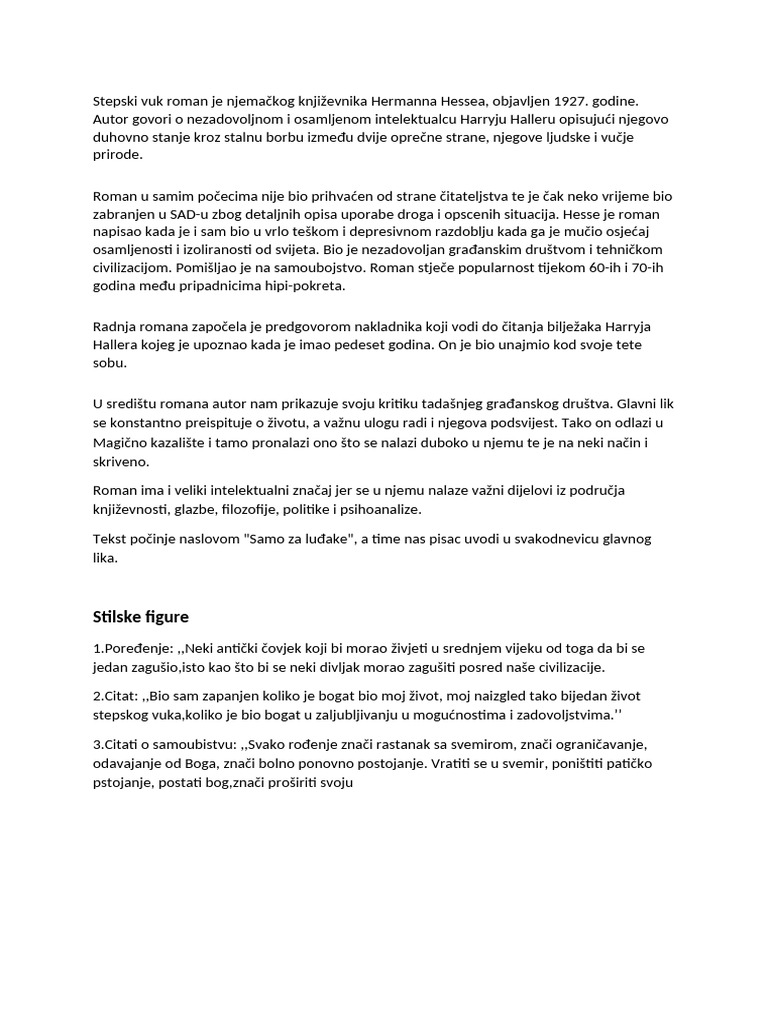 Stepski Vuk Roman Je Njemačkog Književnika Hermanna Hessea | PDF