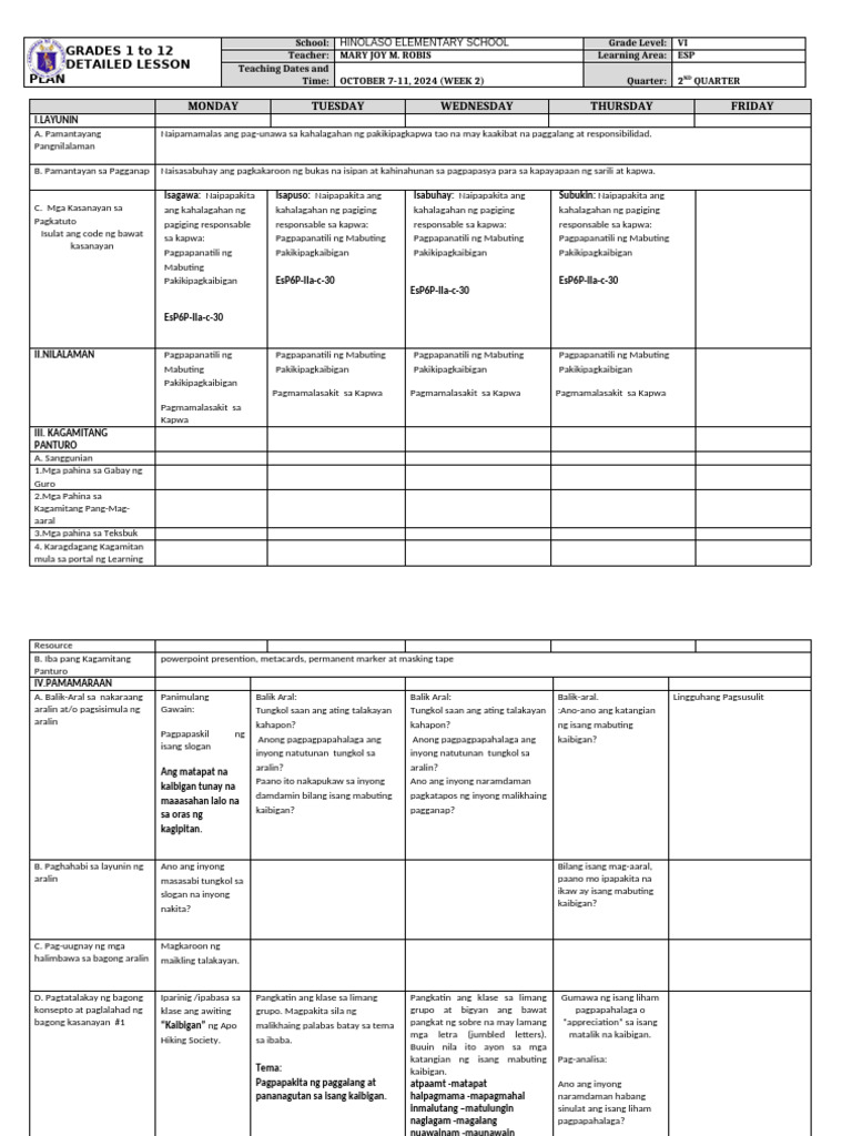 DLP - Esp 6 - Q2 - W2 | PDF