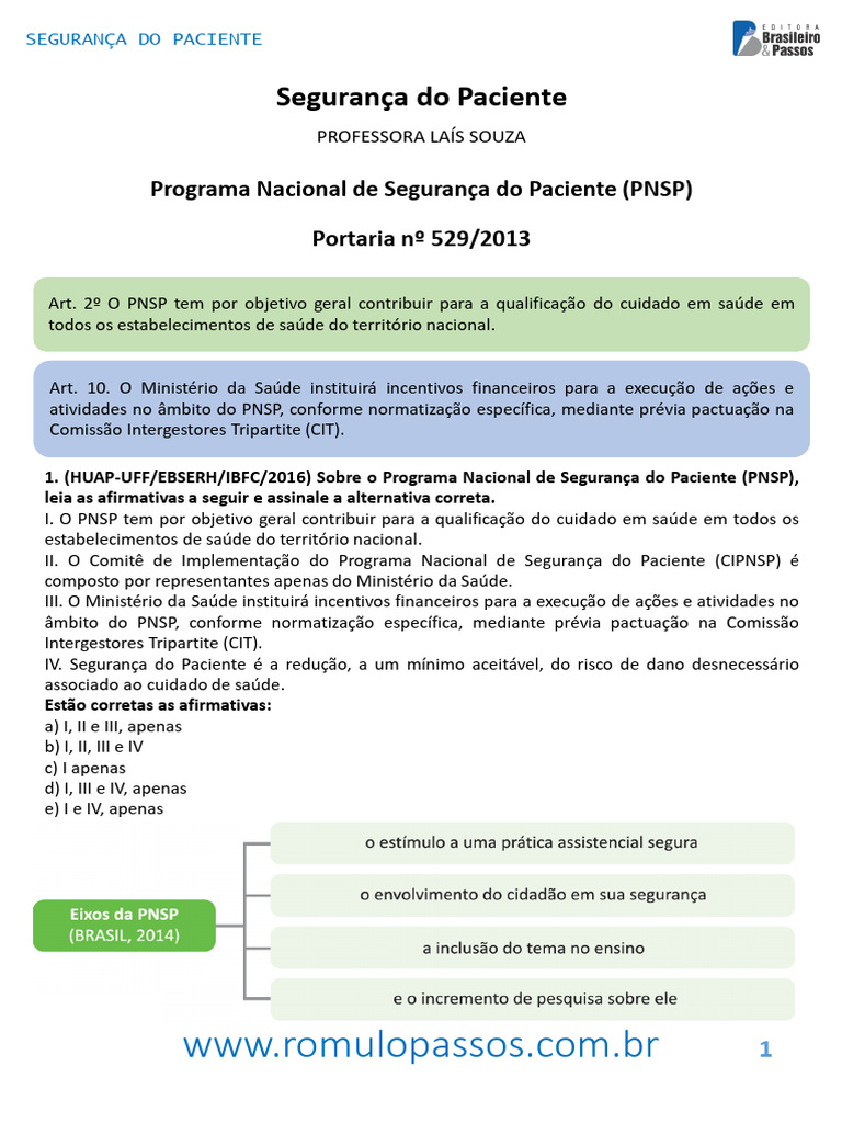 Programa Nacional de Segurança Do Paciente (PNSP) | PDF