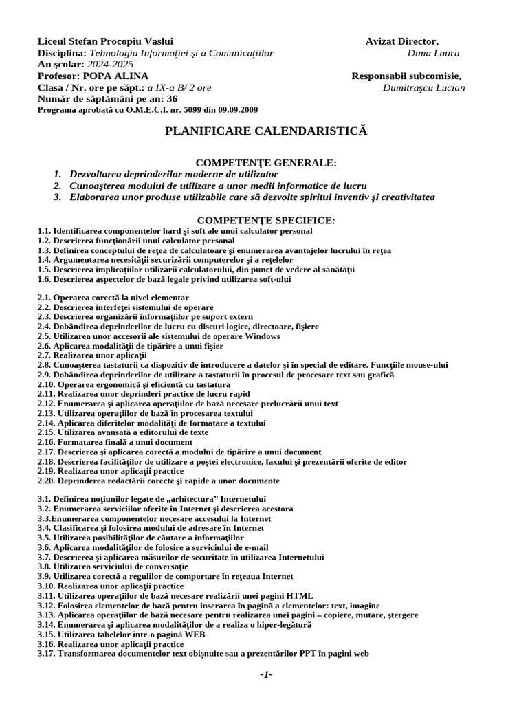 Planificare IX - Teoretic | PDF