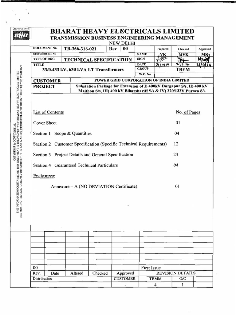 Technical Secification - TB 366 316 021 1403519167 | PDF