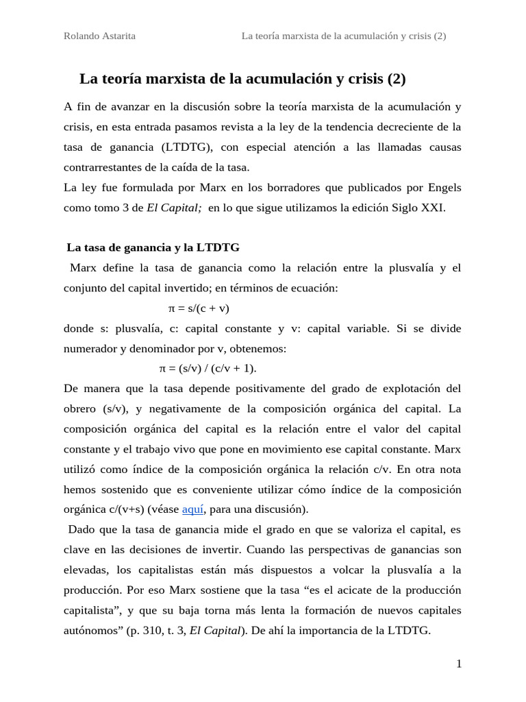 La Teoría Marxista de La Acumulación y Crisis | PDF