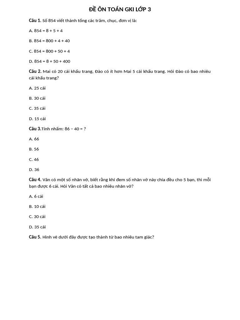 ĐỀ ÔN TOÁN GKI | PDF