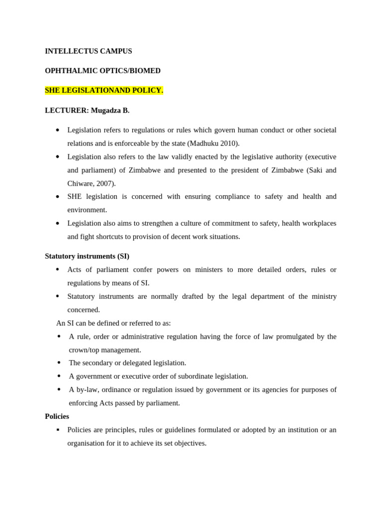 #11. She Legislation and Policy | PDF