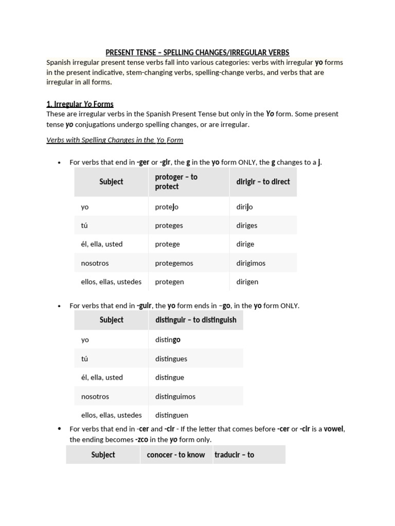 Present Tense Irregular | PDF