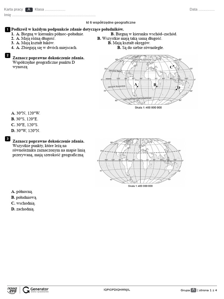 KL 6 Współrzędne Geograficzne Karta Pracy-4 | PDF