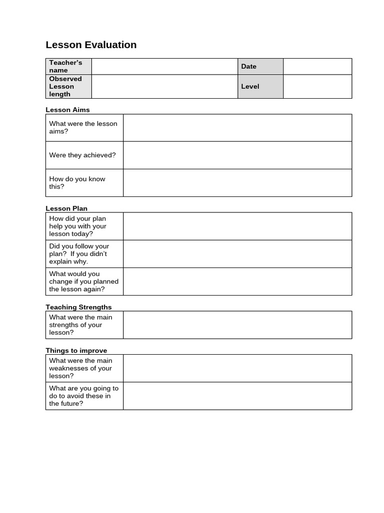 Lesson Evaluation Pro Forma | PDF
