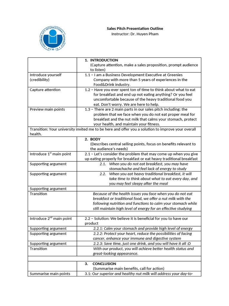 Sales Pitch Presentation Outline | PDF