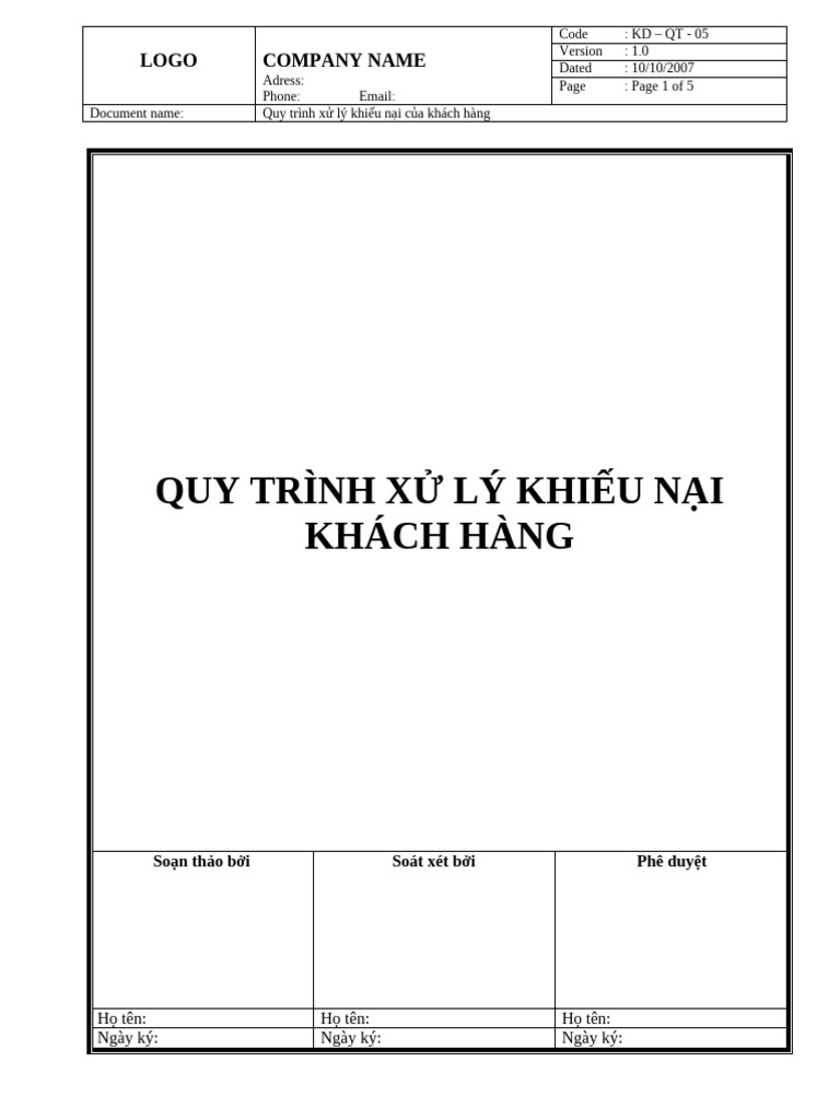 6.2.5 Quy Trinh Xu Ly Khieu Nai Khach Hang | PDF