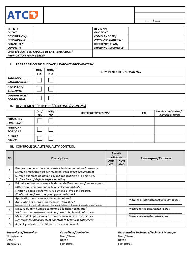 EN-FAB-005 PV de Contrôle Peinture (Bilingue) | PDF