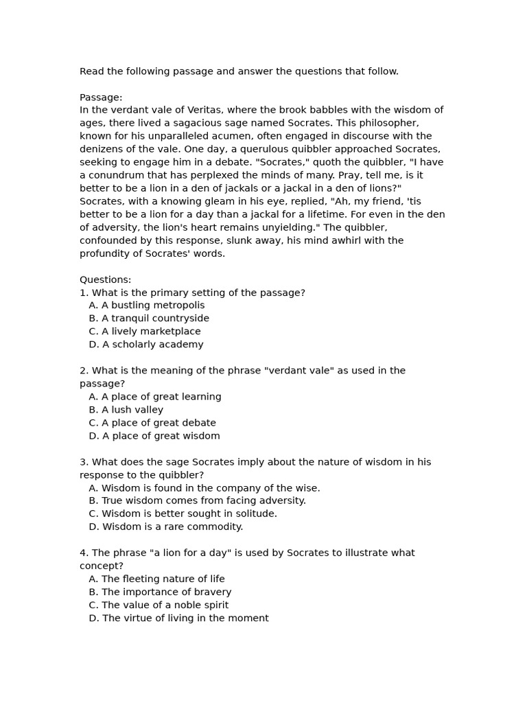 题目：Read the following passage and answer the questions that foll... | PDF