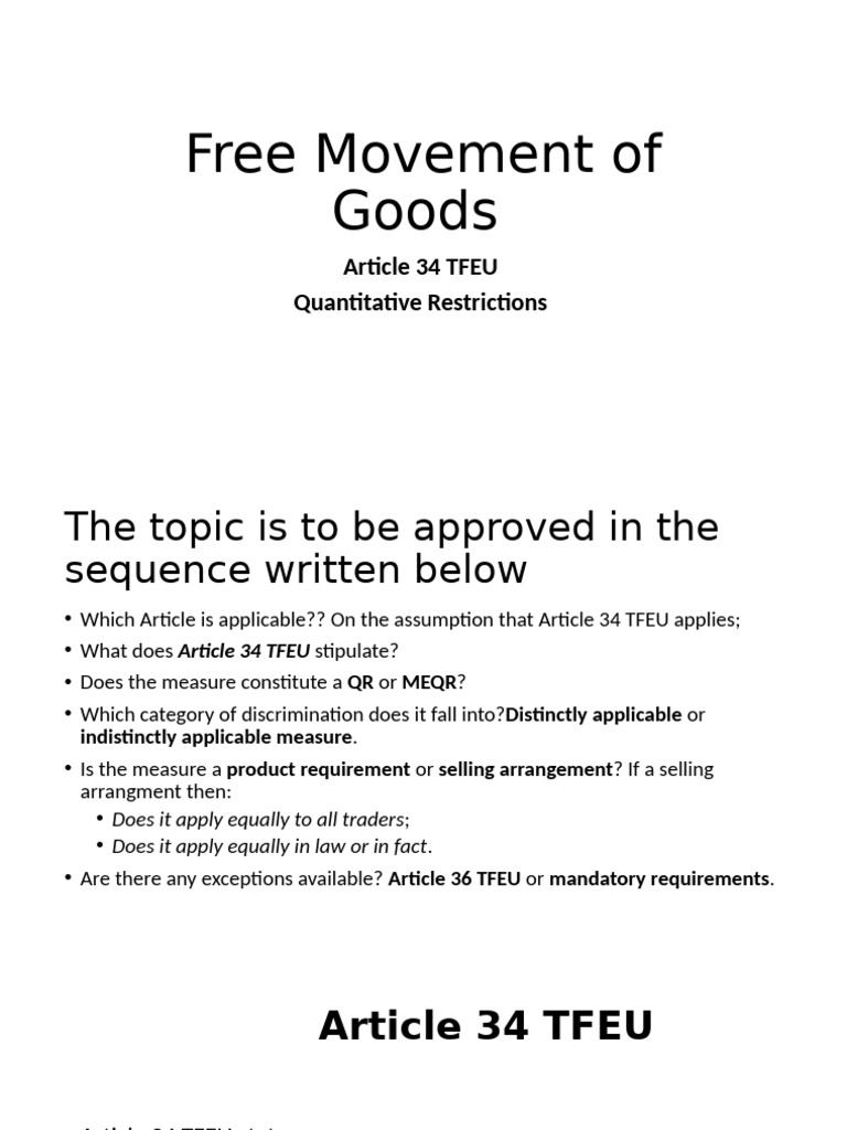 Free Movement of Goods III | PDF