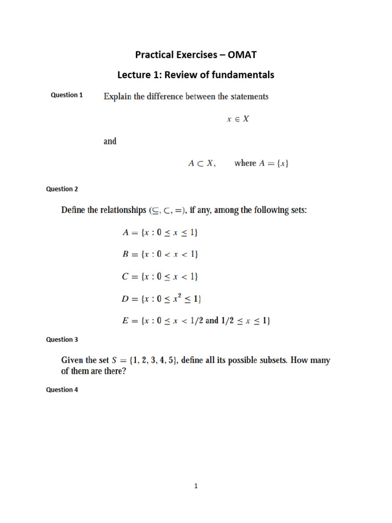 Practical Exercises 1 - Review of Fundamentals - STD | PDF