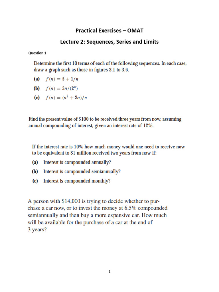 Practical Exercises 2 - Sequences, Series and Mathematics For Finance ...