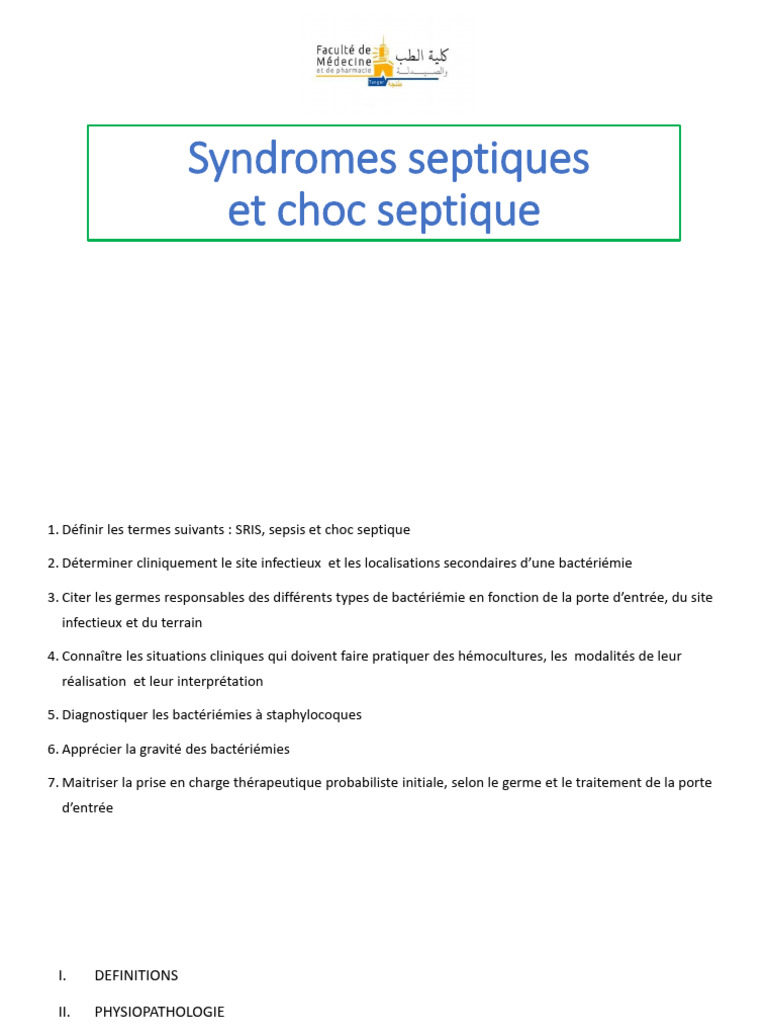 Syndromes Septiques Et Choc Septique | PDF