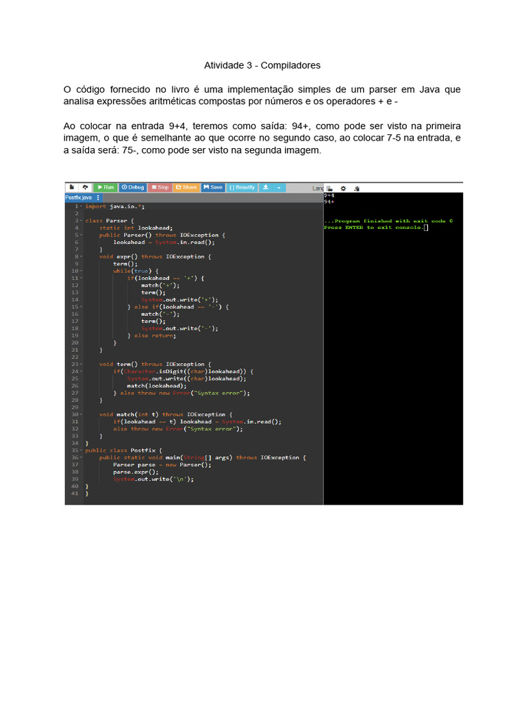 Atividade 3 - Compiladores | PDF