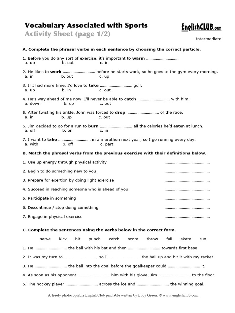 Sports Vocabulary Activity | PDF | Games & Activities
