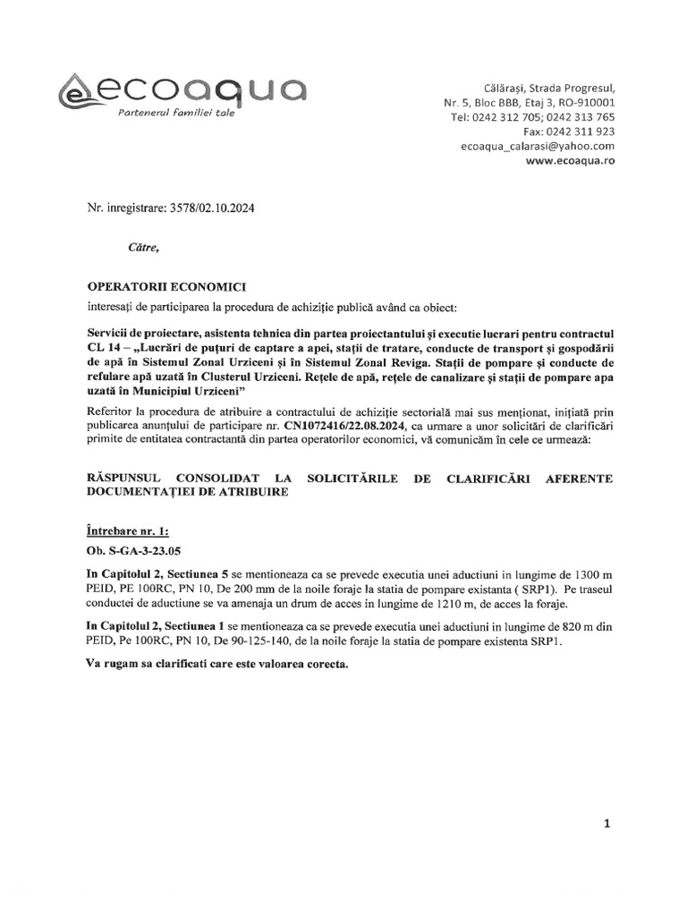 Raspuns Consolidat Solicitari Clarificari - Documentatie Atribuire CL ...