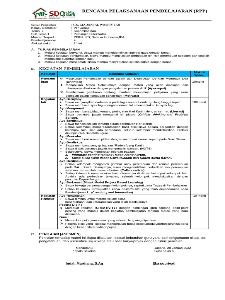 RPP Kelas 6 Tema 7-1 | PDF