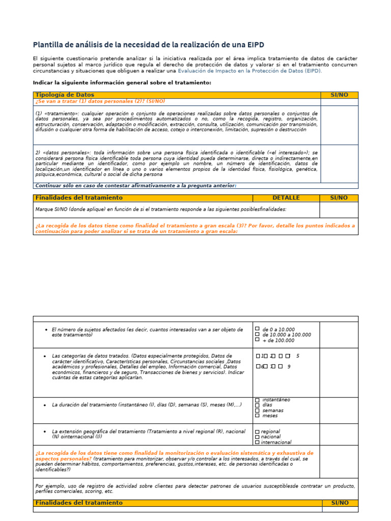 Plantilla de Análisis de La Necesidad de La Realización de Una EIPD | PDF
