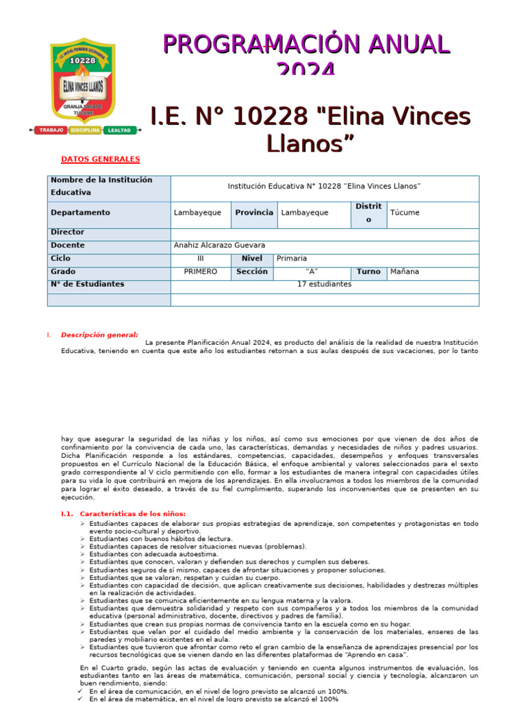 PROGRAMACIÓN ANUAL 2024 Elina | PDF