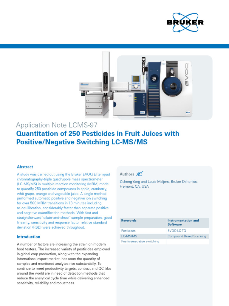 Quantitation of 250 Pesticides in Fruit Juices With Positive Negative Switching LC Msms | PDF