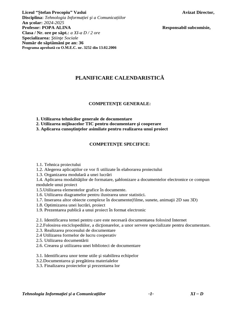 Planificare XI SS | PDF