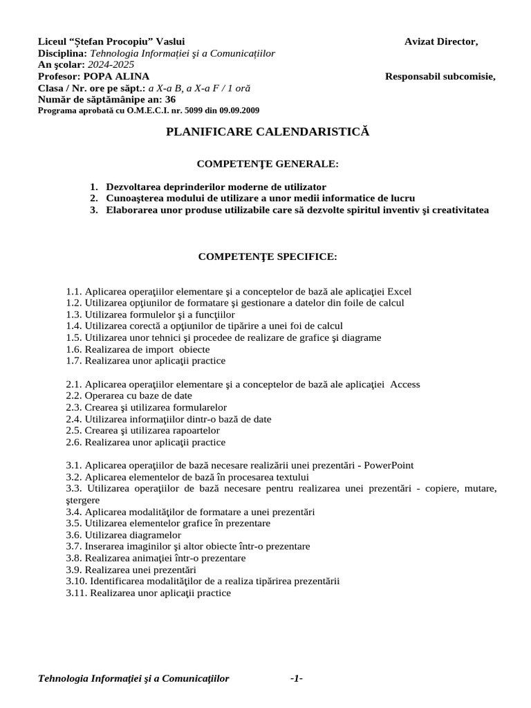 Planificare X Teoretic | PDF