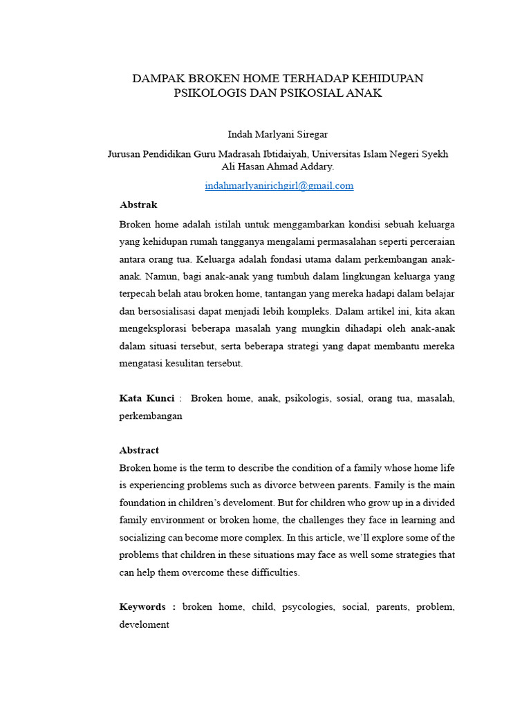 Pengaruh Broken Home Terhadap Kehidupan Psikologis Anak | PDF