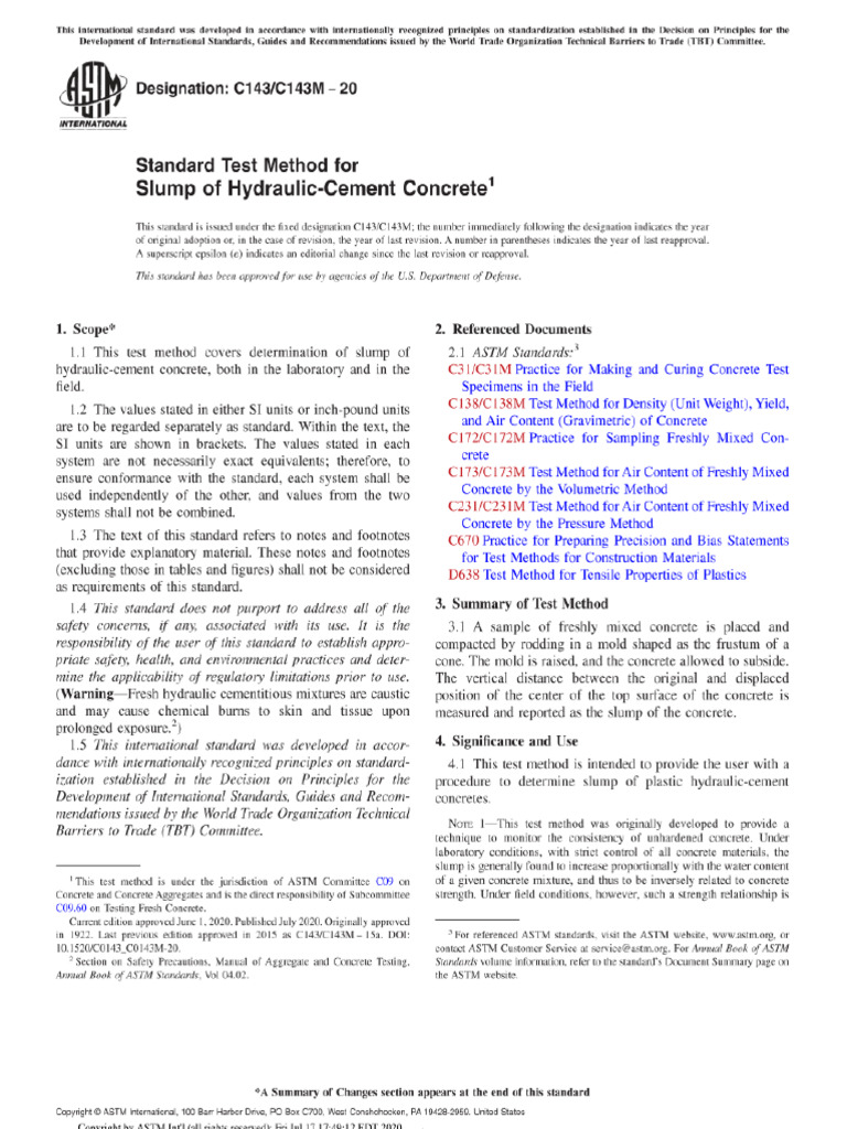 Astm C143 C143M-20 | PDF