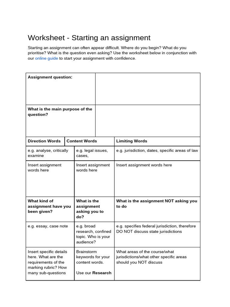 LSA_Worksheet_-_Starting_an_assignment | PDF