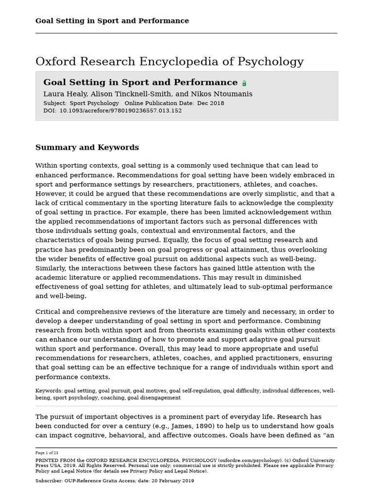 Goal Setting in Sport and Performance | PDF | Goal Setting | Goal