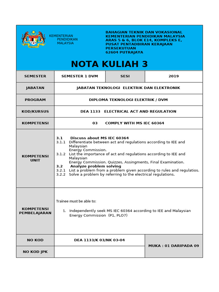 Nota Kuliah 3 | PDF | Electrical Wiring | Technology & Engineering