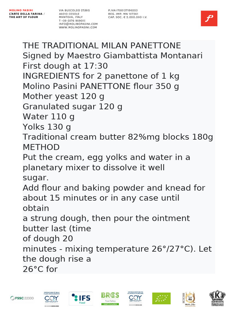 Panettone Milanese With Flour Panettone | PDF