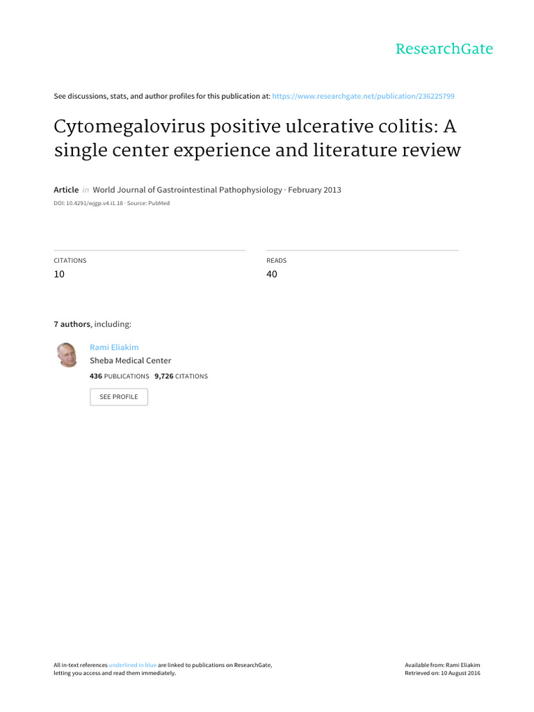Cytomegalovirus Positive Ulcerative Colitis A Sing | PDF