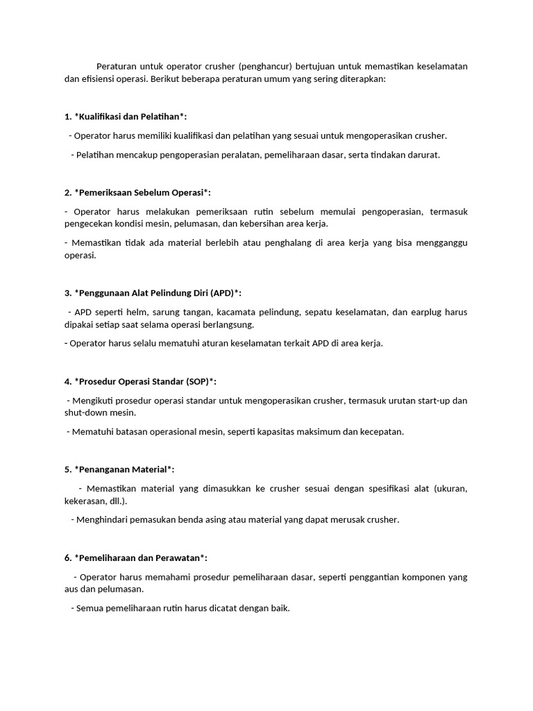 Peraturan Untuk Operator Crusher | PDF